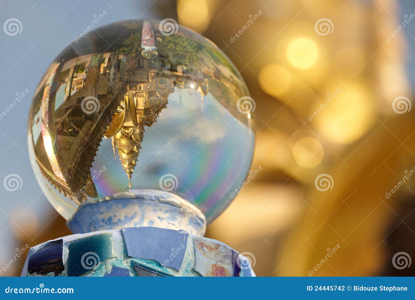 Temple in crystal ball stock photo. Image of metal, inverse - 24445742