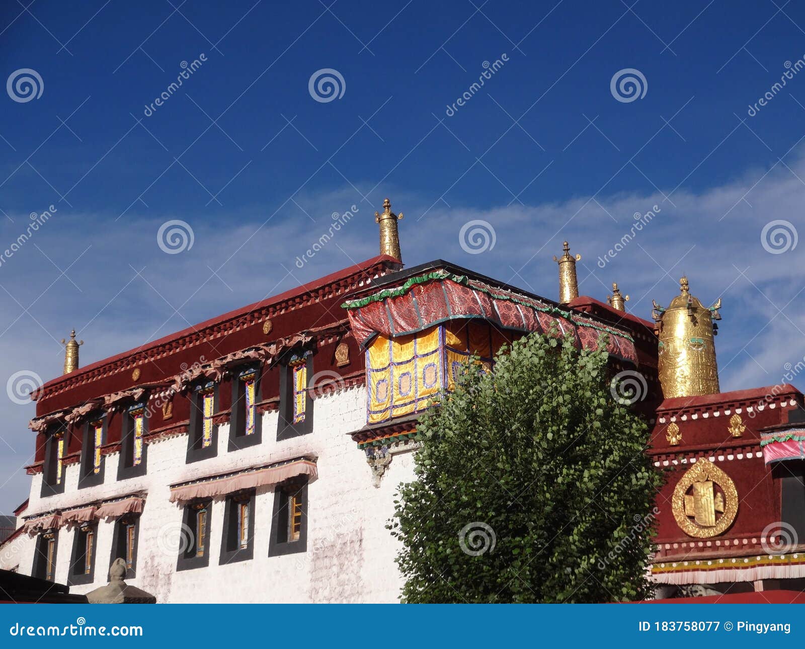 Temple with Front Tree in Tibet in Sunny Day Stock Image - Image of ...