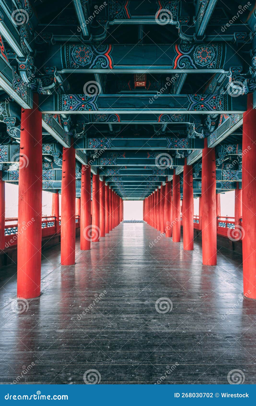 Temple Hallway with Red Post Stock Photo - Image of vintage, vertical ...