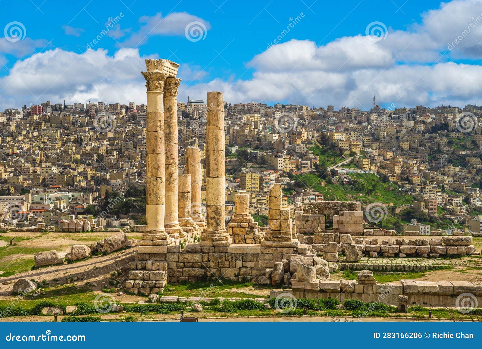 Temple of Hercules Located on Amman Citadel Stock Photo - Image of ...