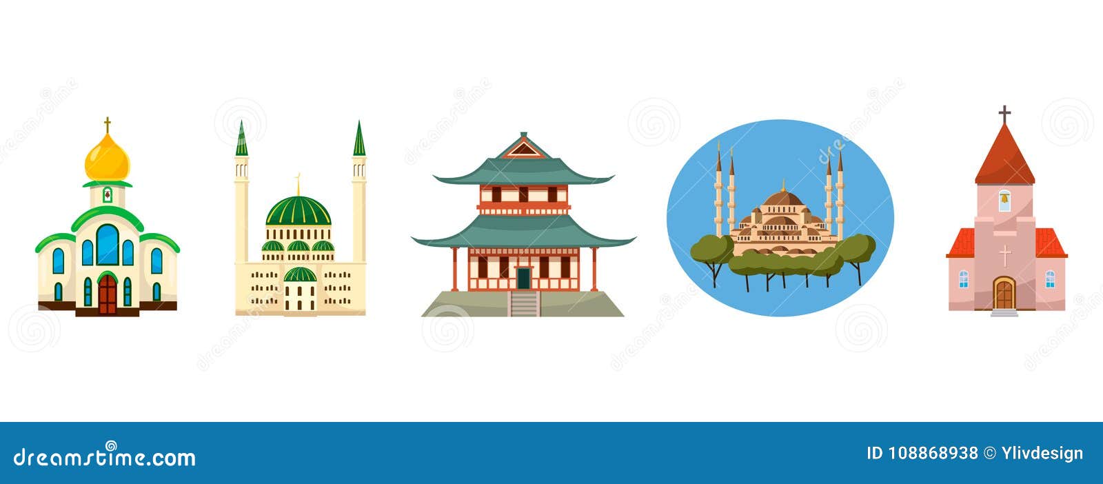 Temple Icon Set, Cartoon Style Stock Vector - Illustration of asia ...