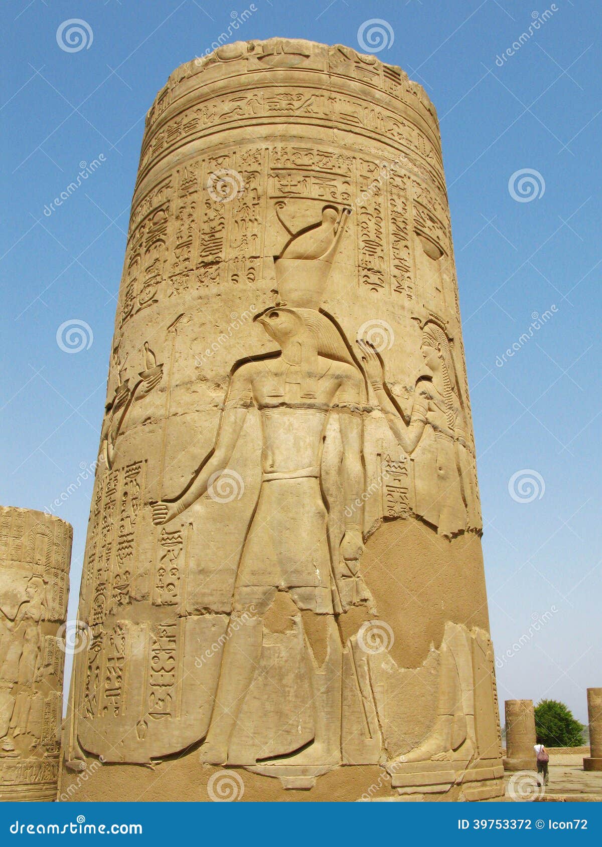 Temple of Kom Ombo, Egypt: Column with Horus God Relief Stock Photo ...