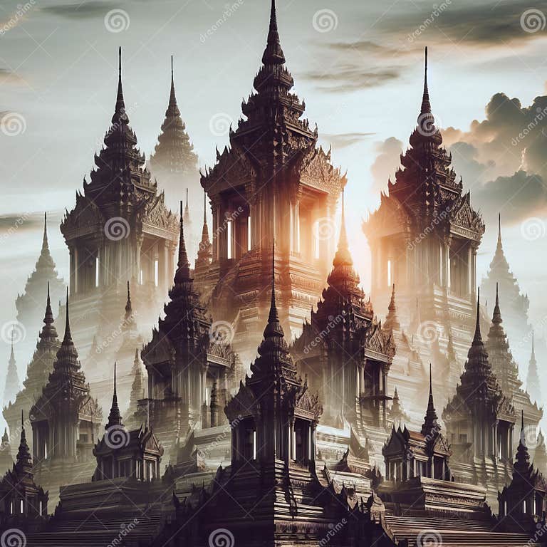 Temple Layers Multiple Exposures of a Temple with Different Angl Stock Illustration ...