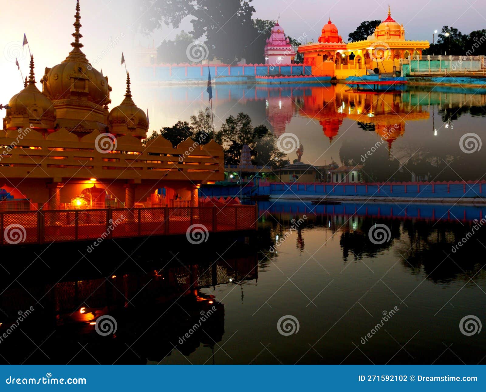 Temple with Lighting Effects and Reflection on the Water. Stock Photo ...