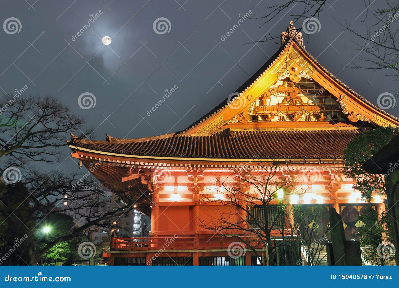 Temple and moon stock photo. Image of temple, asia, japan - 15940578