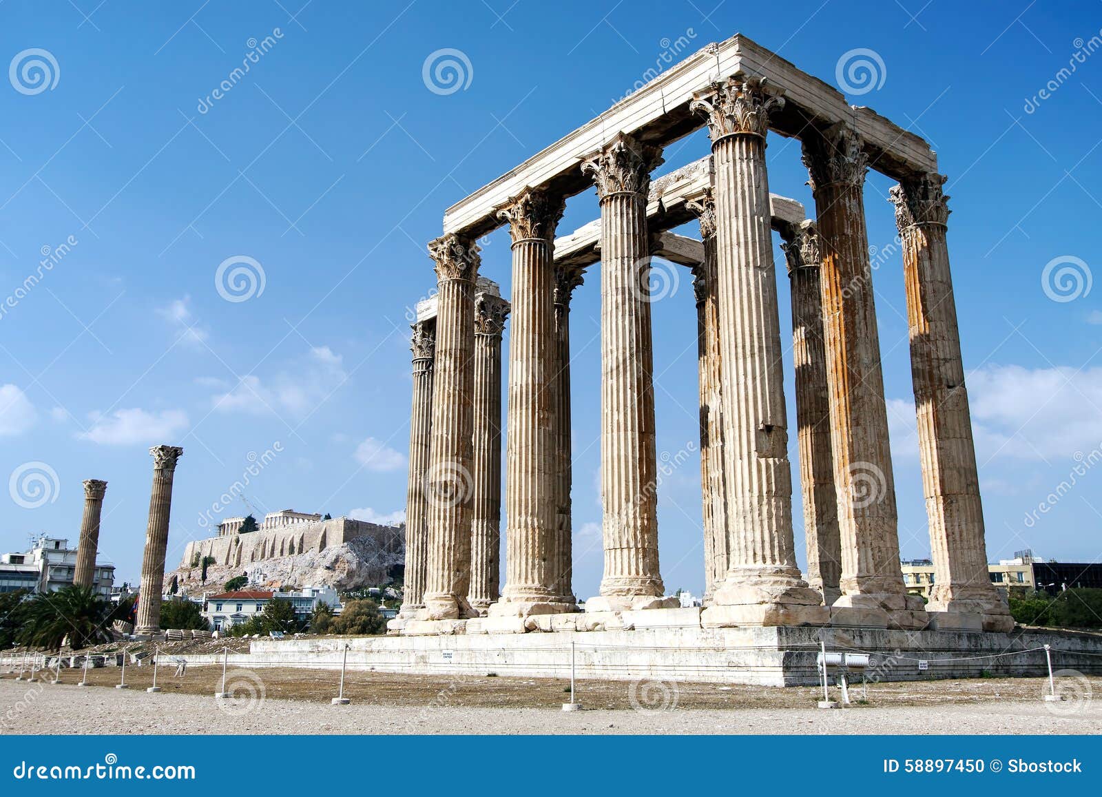 Temple of the Olympian Zeus and the Acropolis in Athens, Greece Stock ...