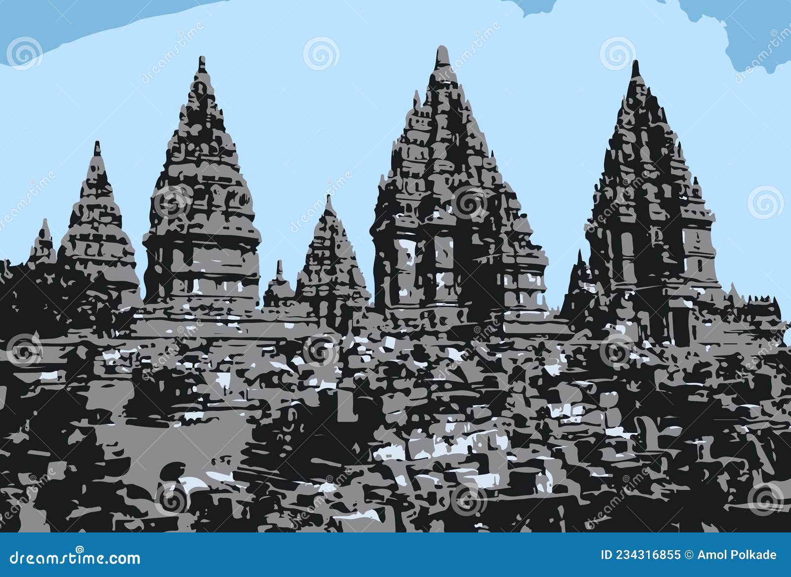 Temple Prambanan Temples Hindous Anciens En Java Indonesia Illustration de Vecteur ...