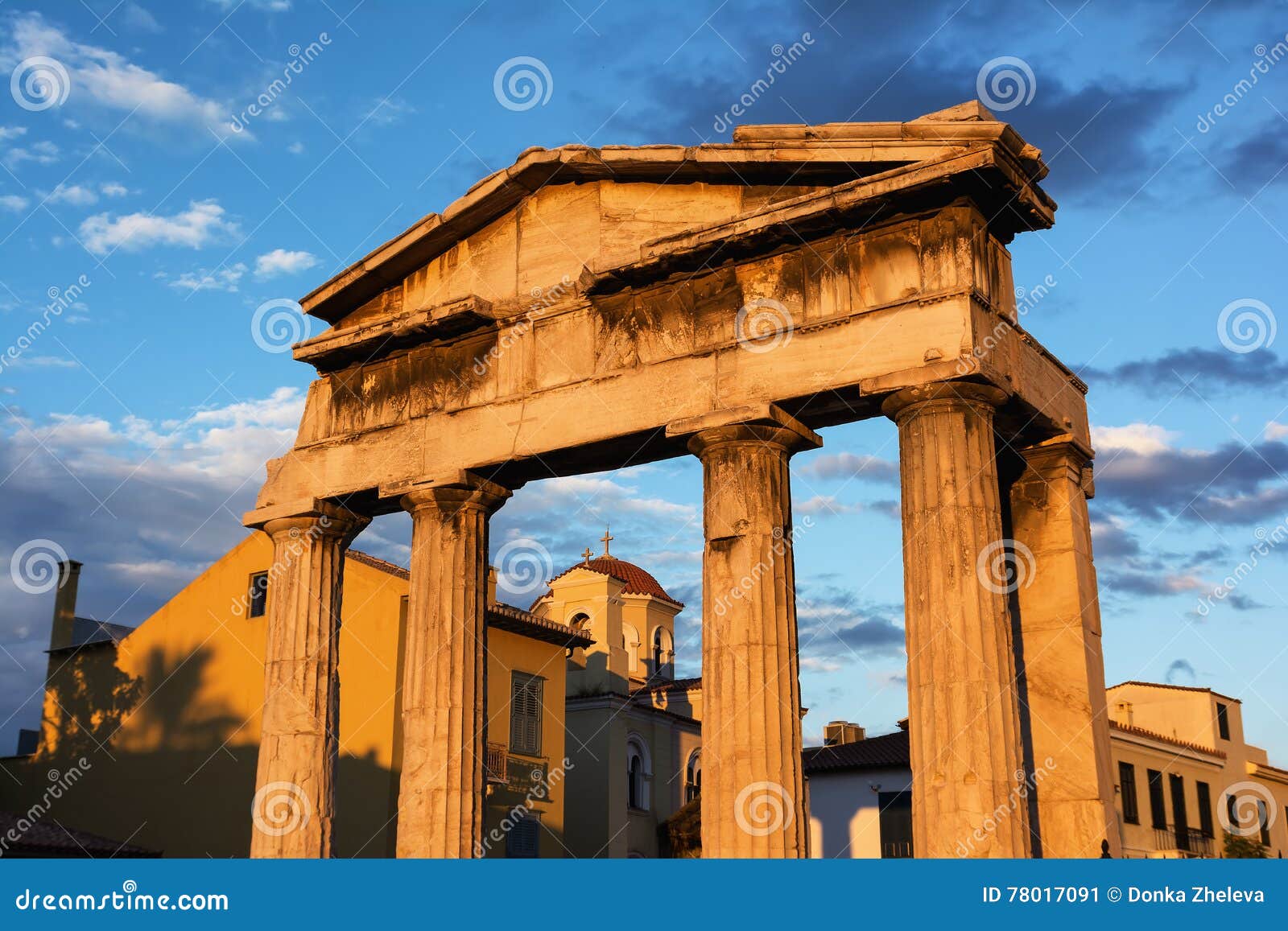 Temple Ruins with Marble Columns at Sunset in Athens, Greece Stock ...
