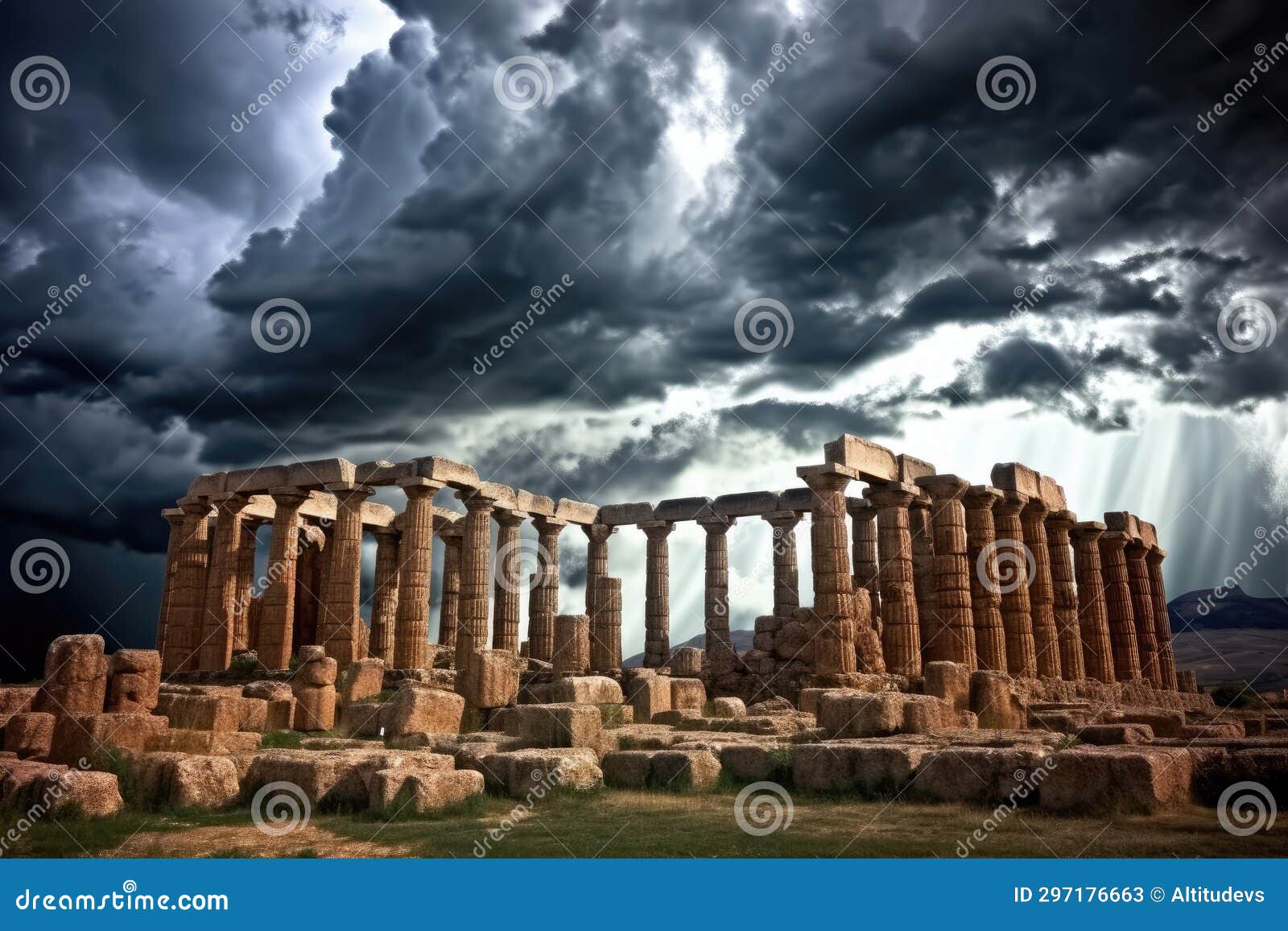 Temple Ruins Under a Dramatic Stormy Sky Stock Image - Image of ruin ...