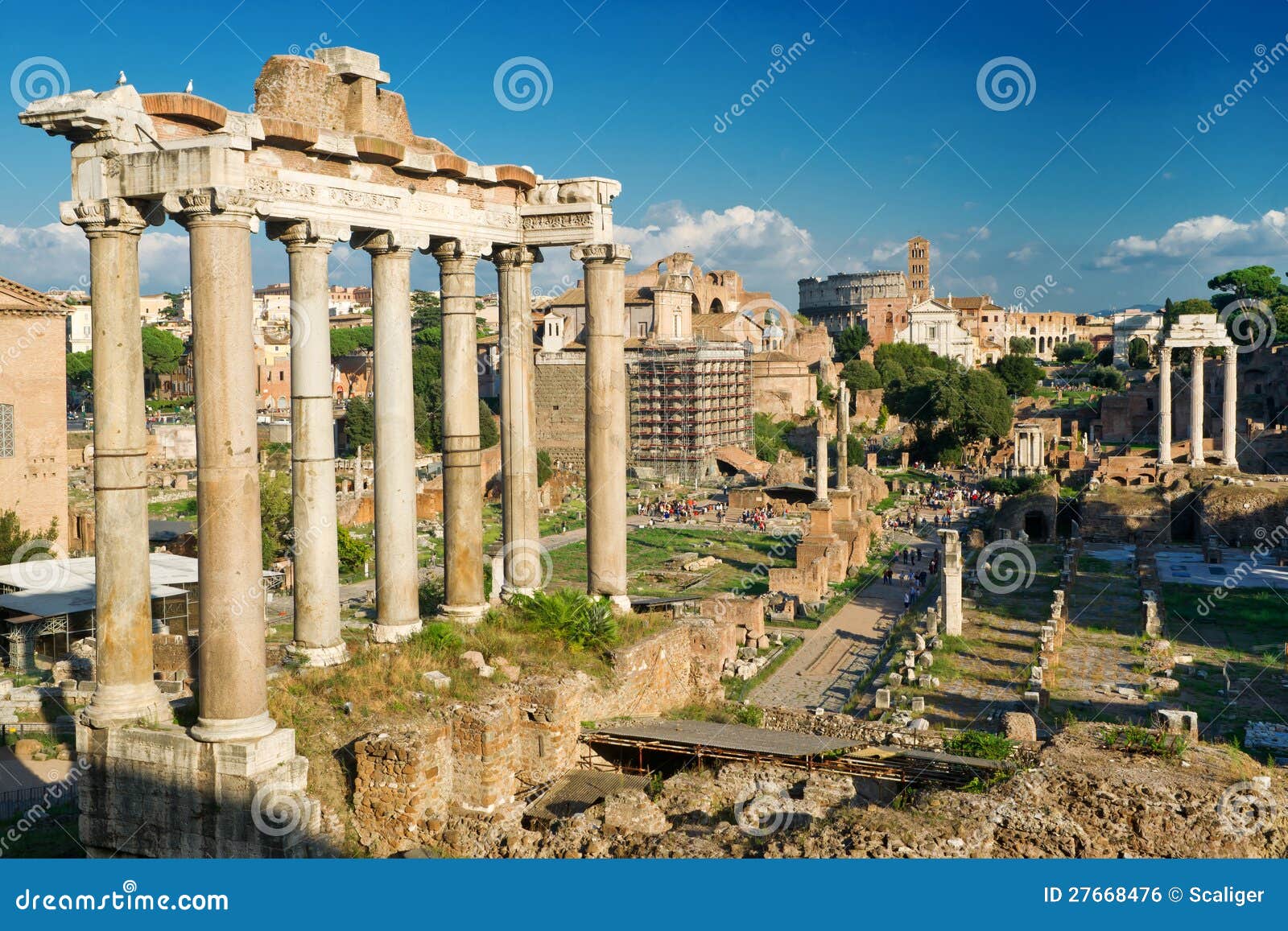 Temple of Saturn. View of the Roman Forum in Rome Stock Photo - Image ...