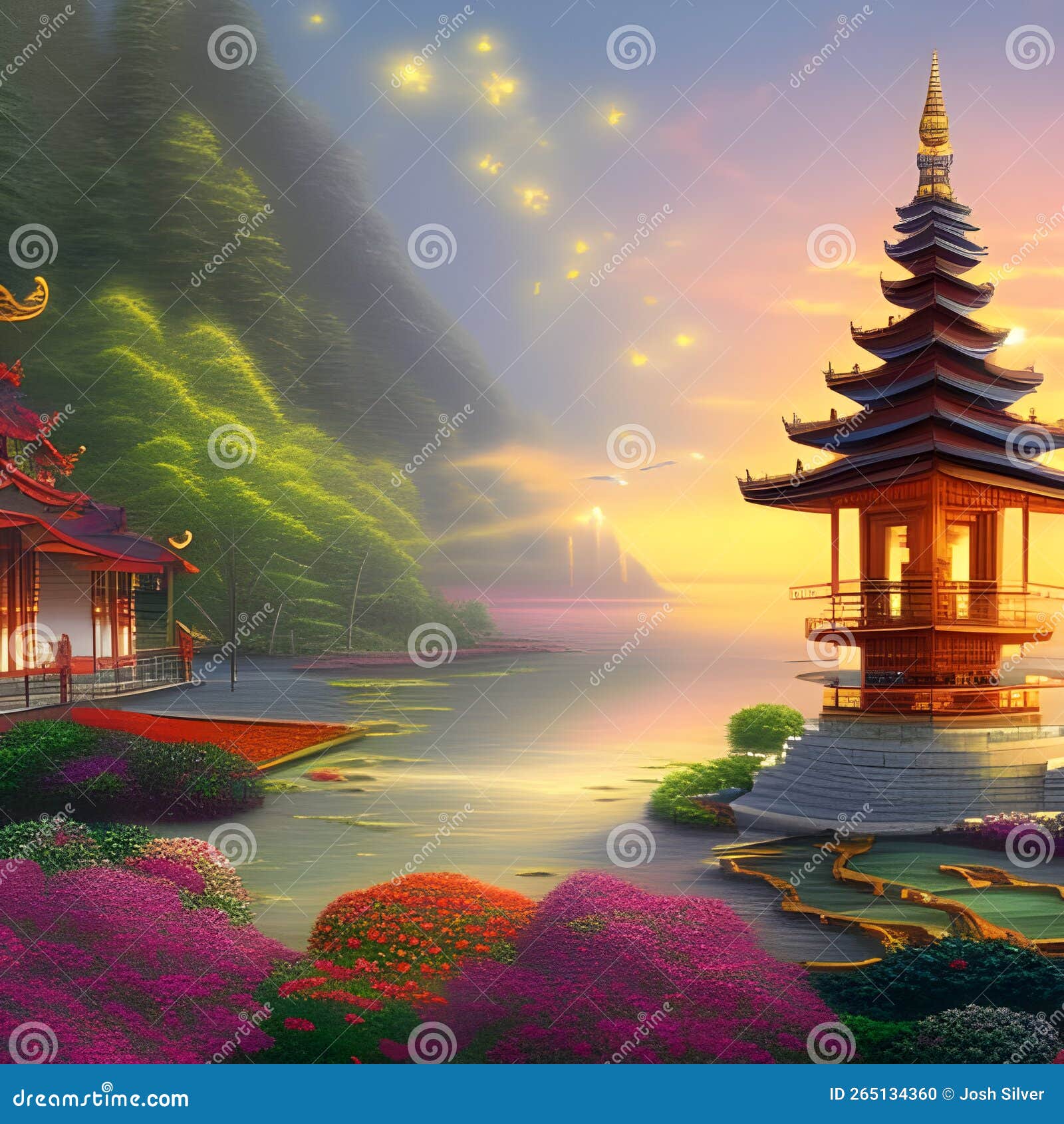 Temple by the sea stock illustration. Illustration of shrine - 265134360