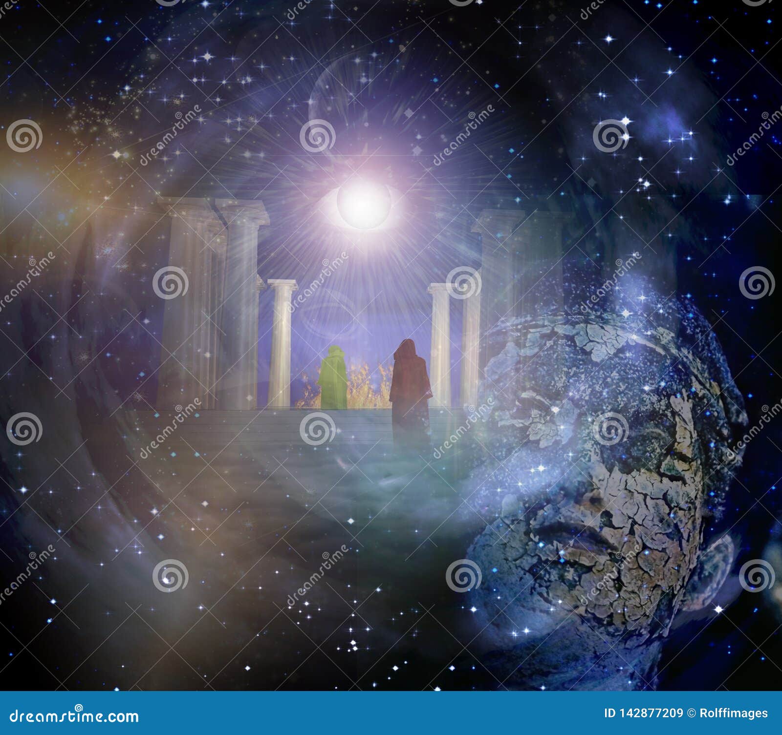 Temple in space stock illustration. Illustration of design - 142877209