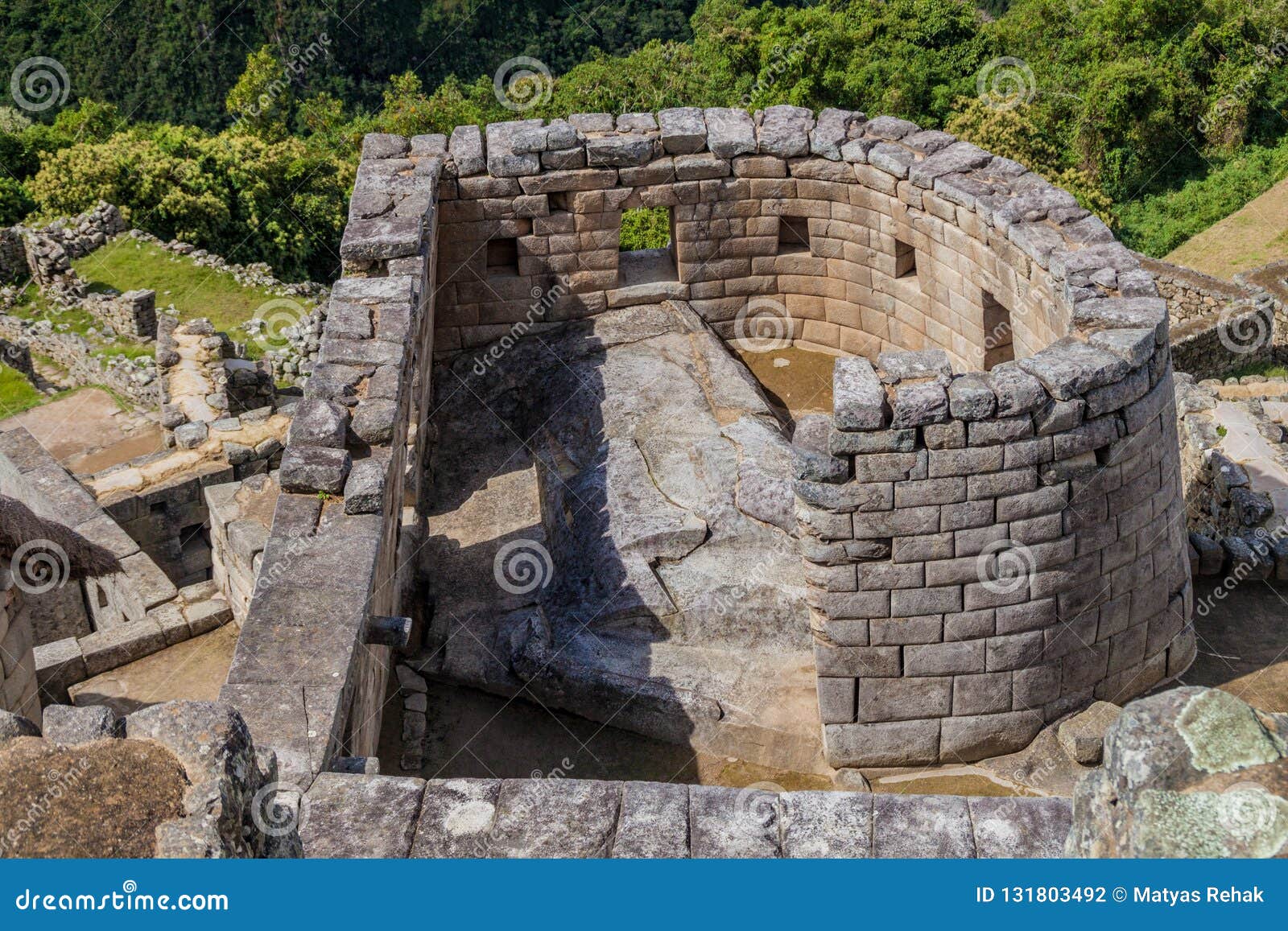 Temple of the Sun at Machu Picchu Ruins Stock Photo - Image of inca ...