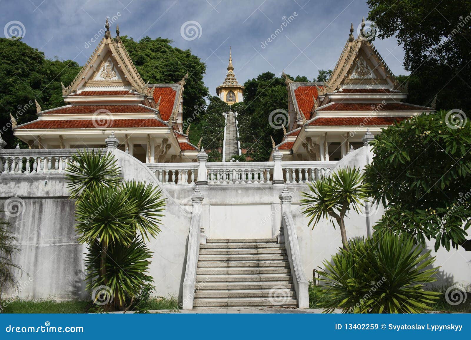 Temple on Top of Mountain with Long Stairs Stock Image - Image of ...