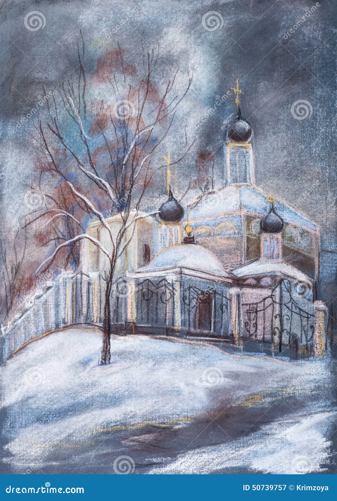 Temple in winter stock illustration. Illustration of pastel - 50739757