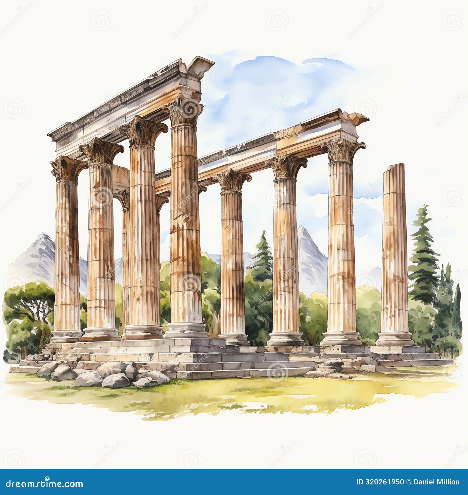 Temple of Zeus at Olympia Showcasing Monumental Columns Illustration ...
