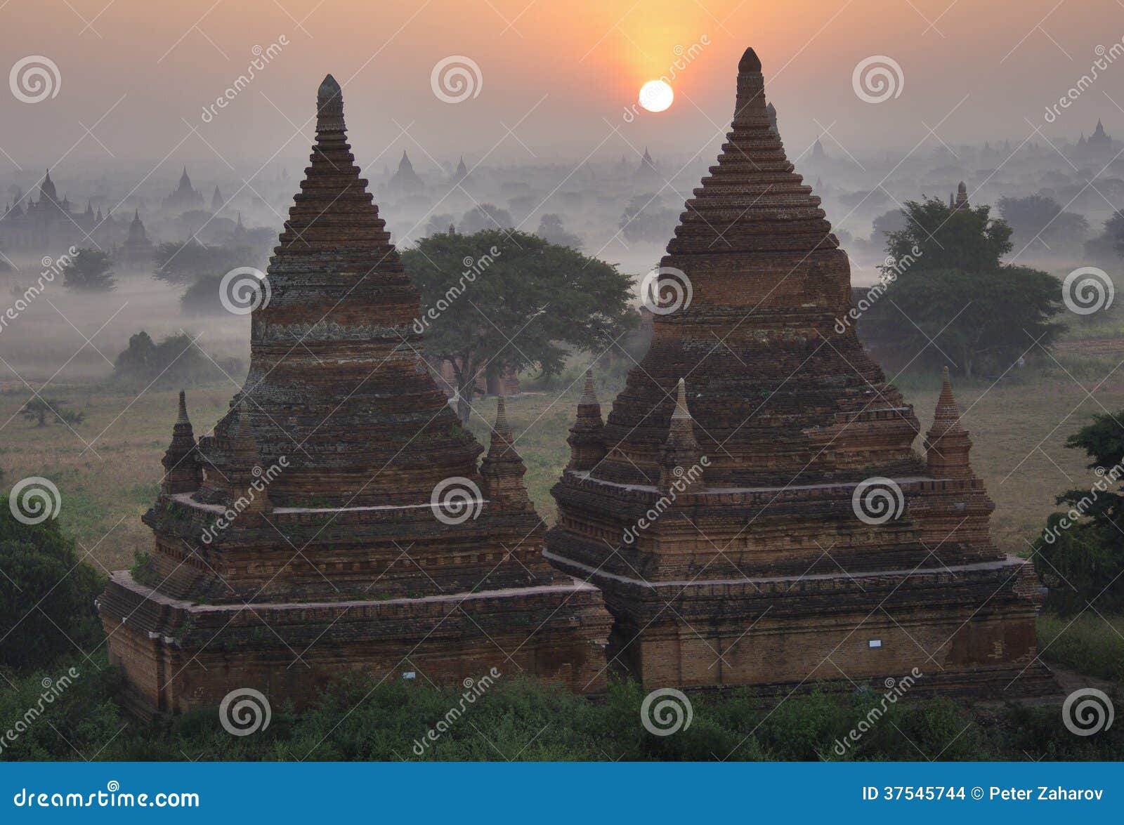 Temples of Bagan in Early Morning with Sun. Myanmar (Burma). Stock ...