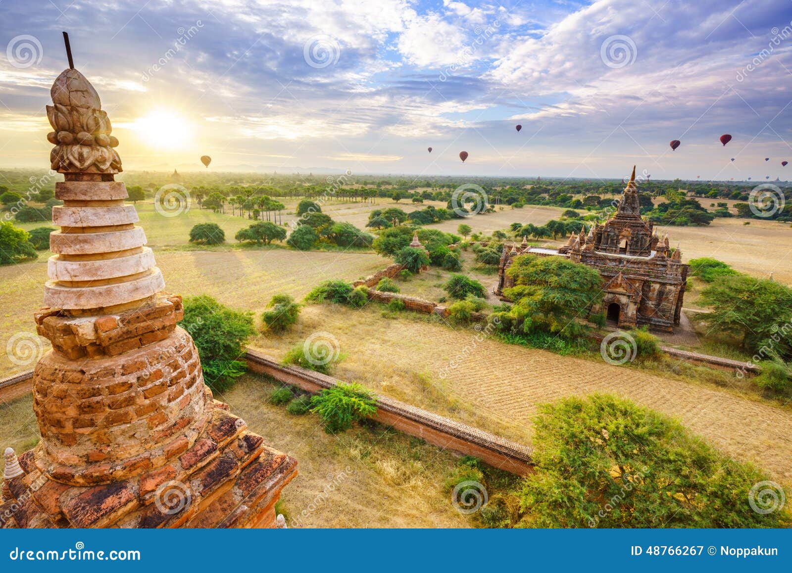 The Temples of Bagan at Sunrise, Bagan, Myanmar Stock Image - Image of ...