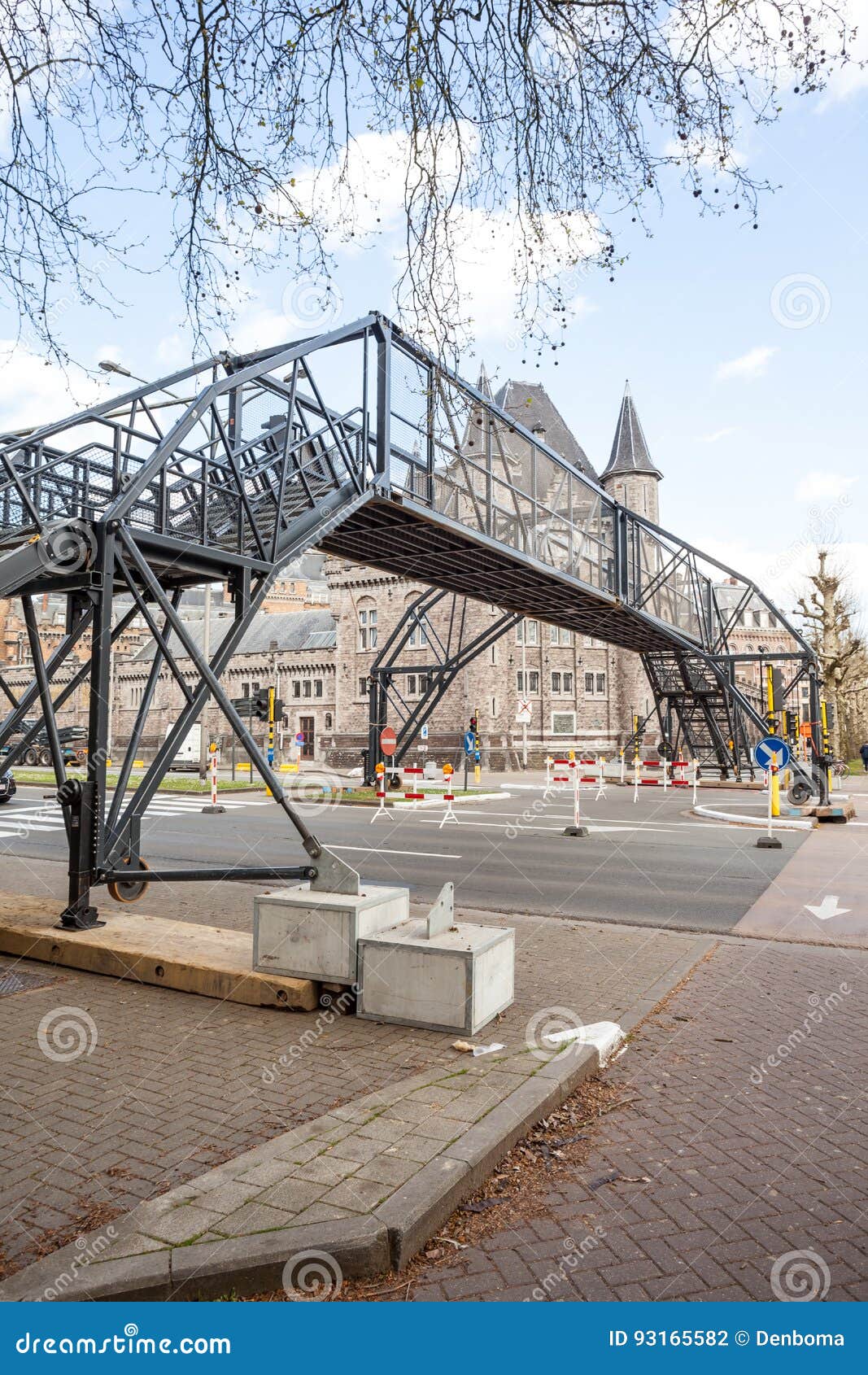 Temporary Bridge For Pedestrians Across The Stream. Footbridge Of ...