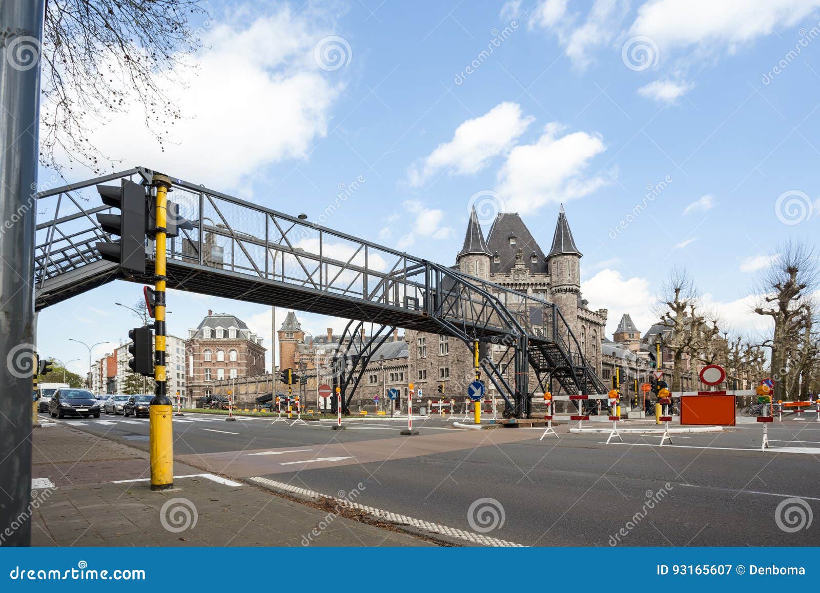 Temporary Bridge For Pedestrians Across The Stream. Footbridge Of ...