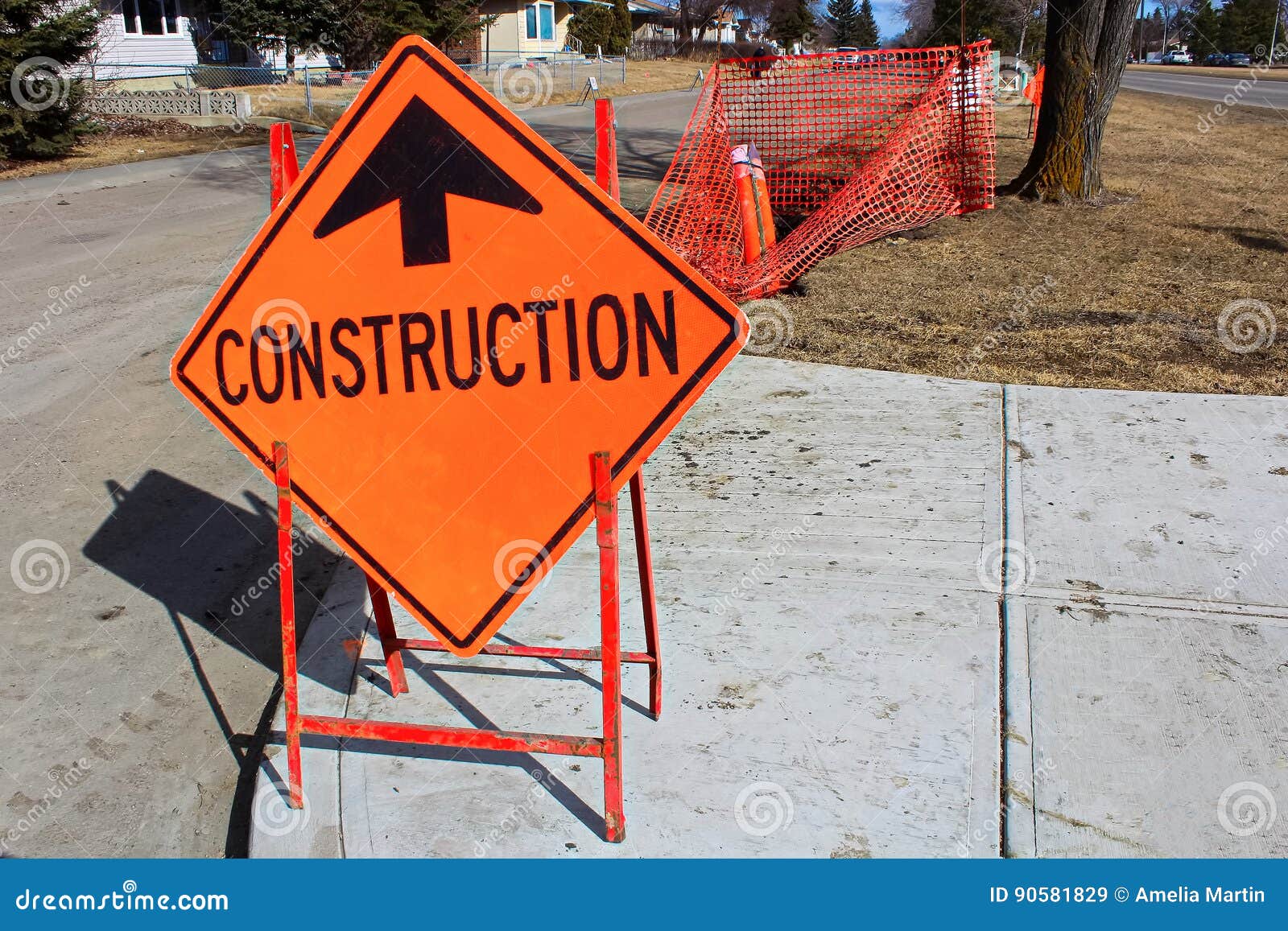 Temporary Construction Ahead Sign on a Sidewalk Stock Image - Image of ...
