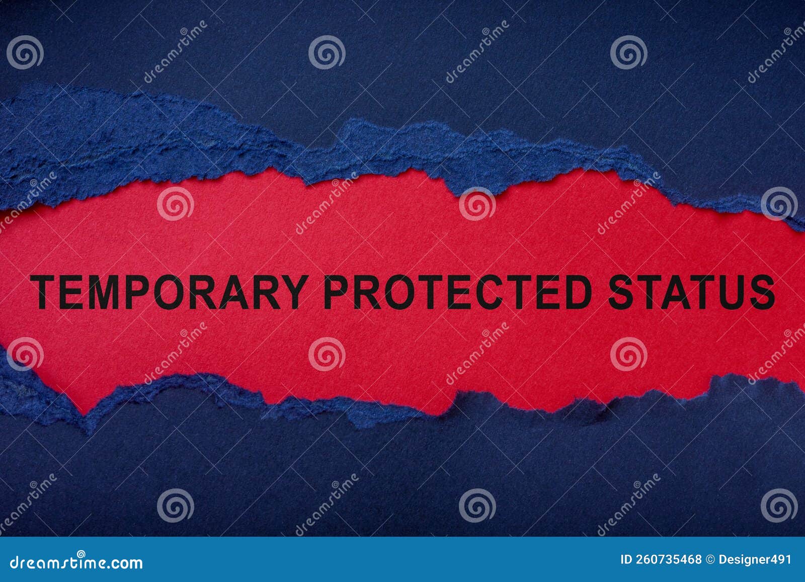 Temporary Protected Status Inscription on a Red Sheet and a Torn Piece ...