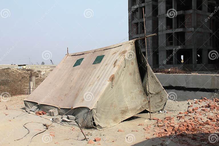 A Temporary Shelter/tent Under Construction Site Stock Image - Image of ...