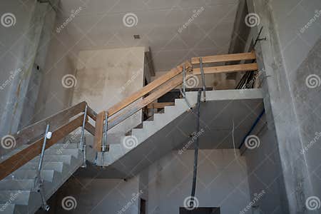 Temporary Stair Railing is Built on a Construction Site Stock Image ...