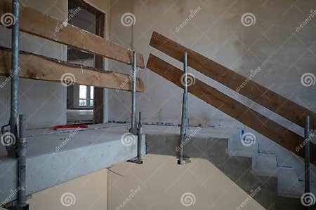 Temporary Stair Railing is Built on a Construction Site Stock Photo ...