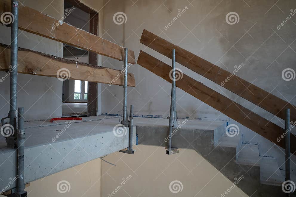 Temporary Stair Railing is Built on a Construction Site Stock Photo ...