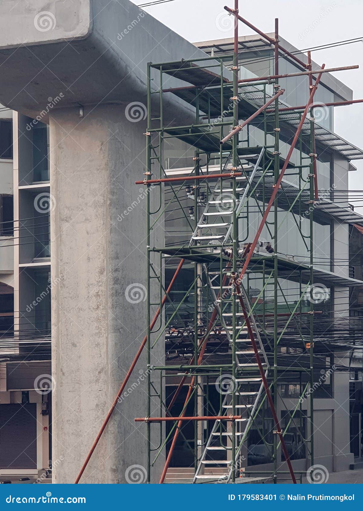 The Temporary Staircase Was Built for the Construction with Prevent ...