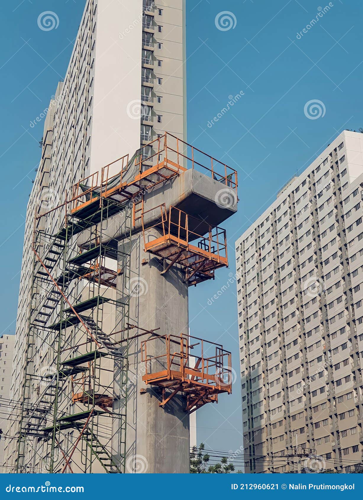 The Temporary Staircase Was Built for the Construction with Prevent ...