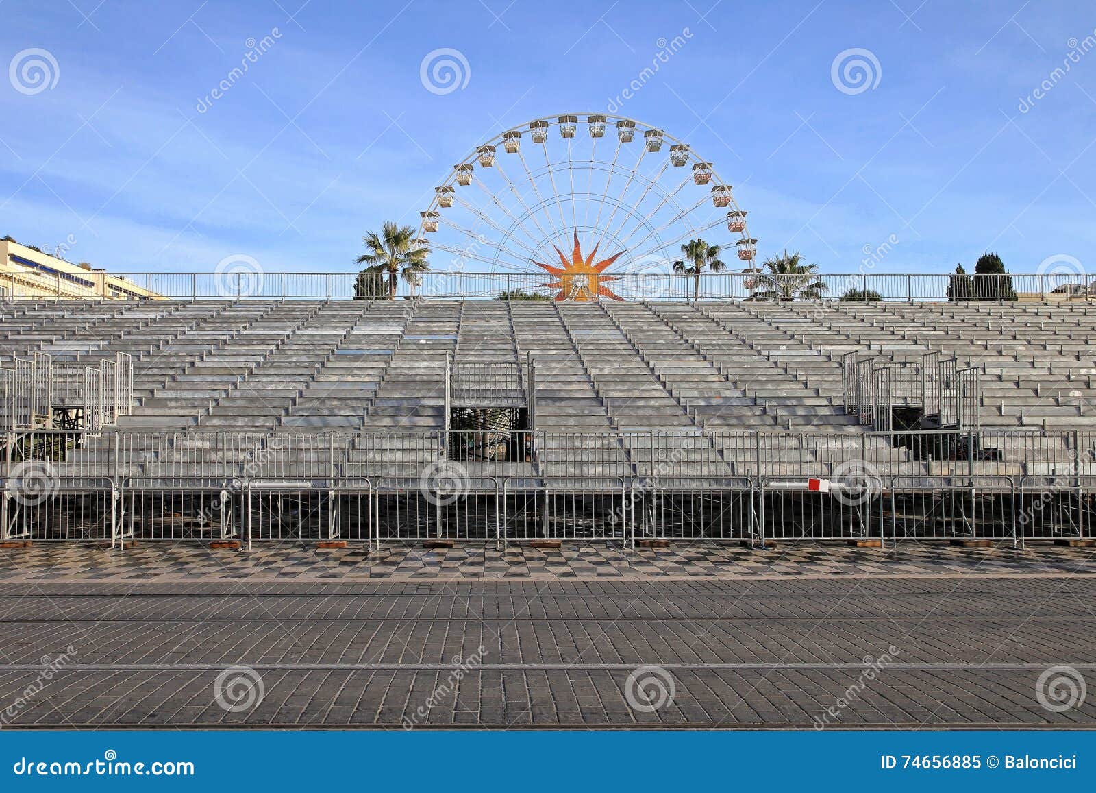 Temporary Stands stock image. Image of street, bench - 74656885