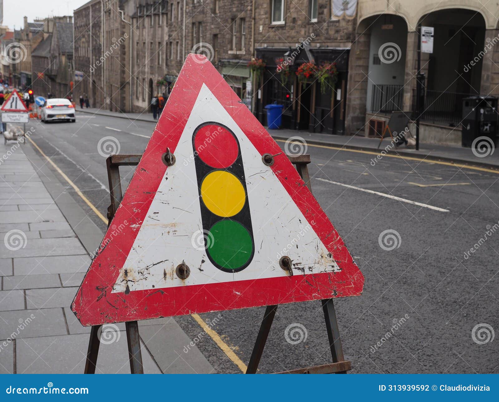 Temporary Traffic Light Sign Stock Photo - Image of kingdom, europe ...