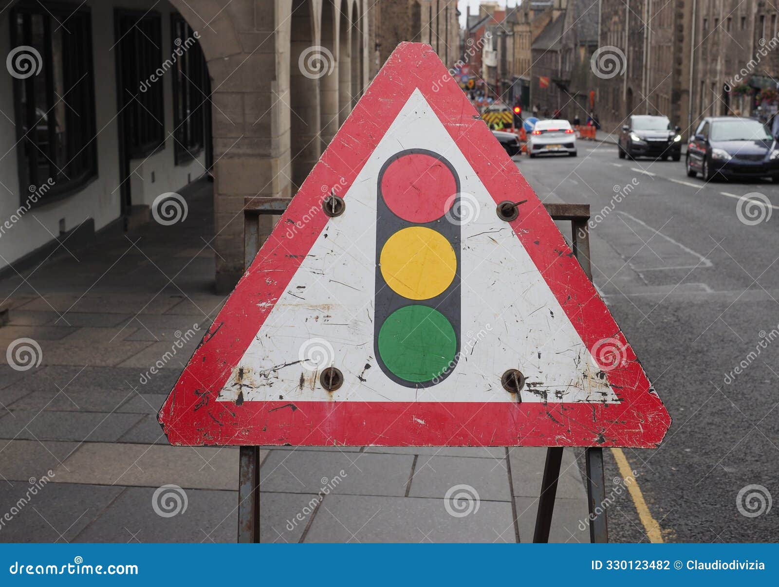 Temporary Traffic Light Sign Stock Photo - Image of sign, focus: 330123482