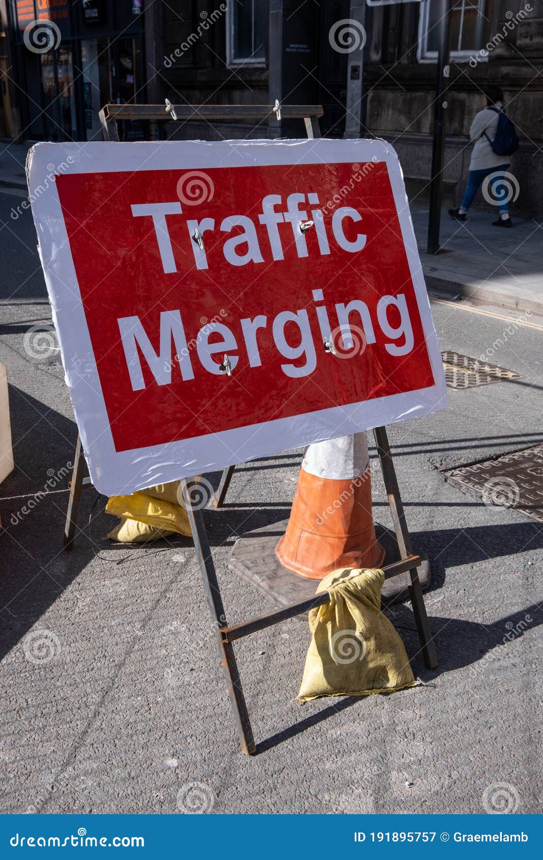 Temporary Traffic Merging Sign Liverpool Merseyside March 2020 ...