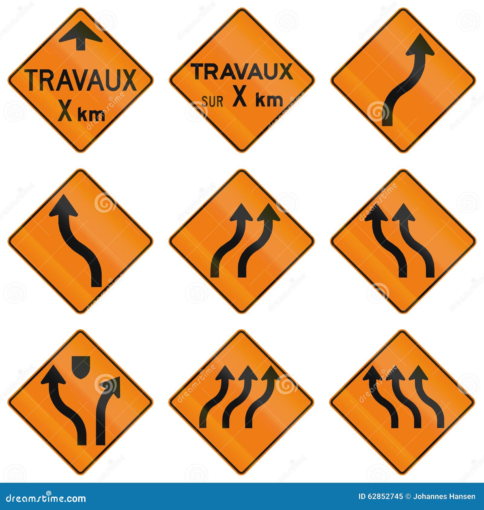 Temporary Warning Signs In Quebec - Canada Stock Photography ...