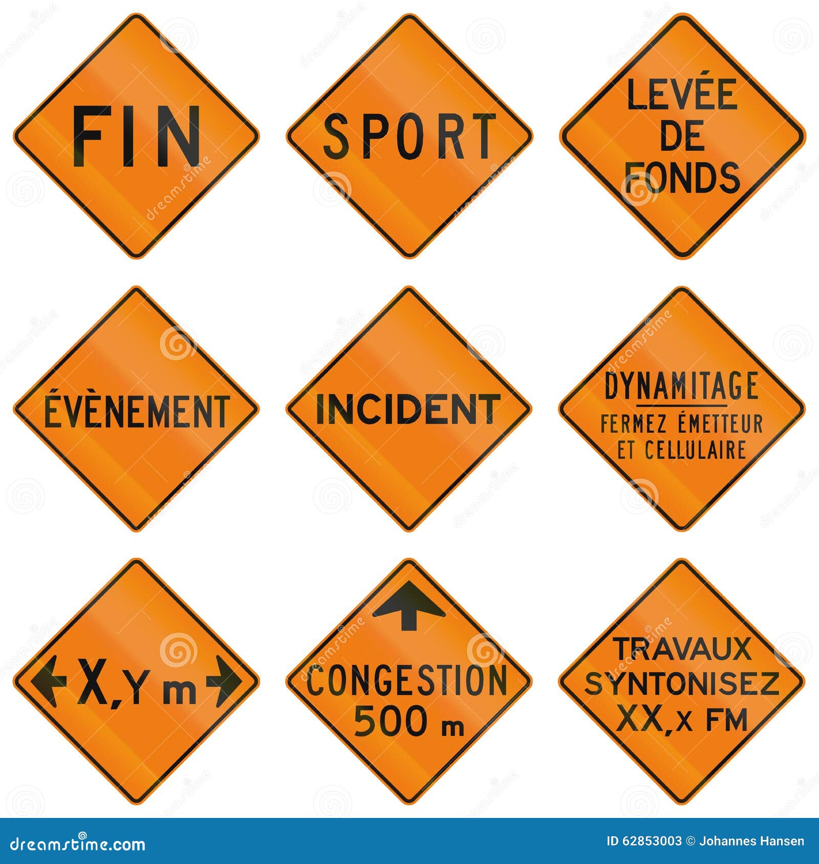 Temporary Warning Signs In Quebec - Canada Stock Photography ...