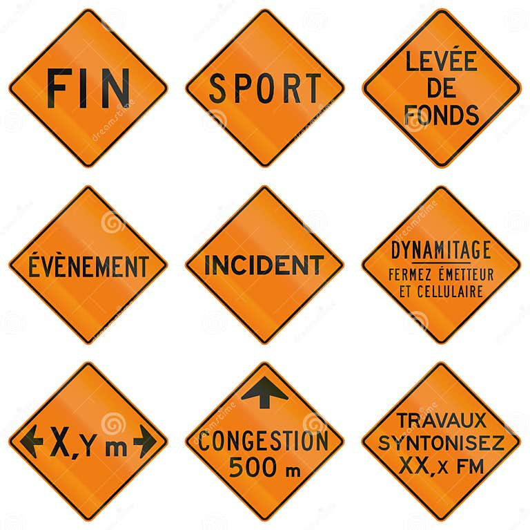 Temporary Warning Signs in Quebec - Canada Stock Illustration ...