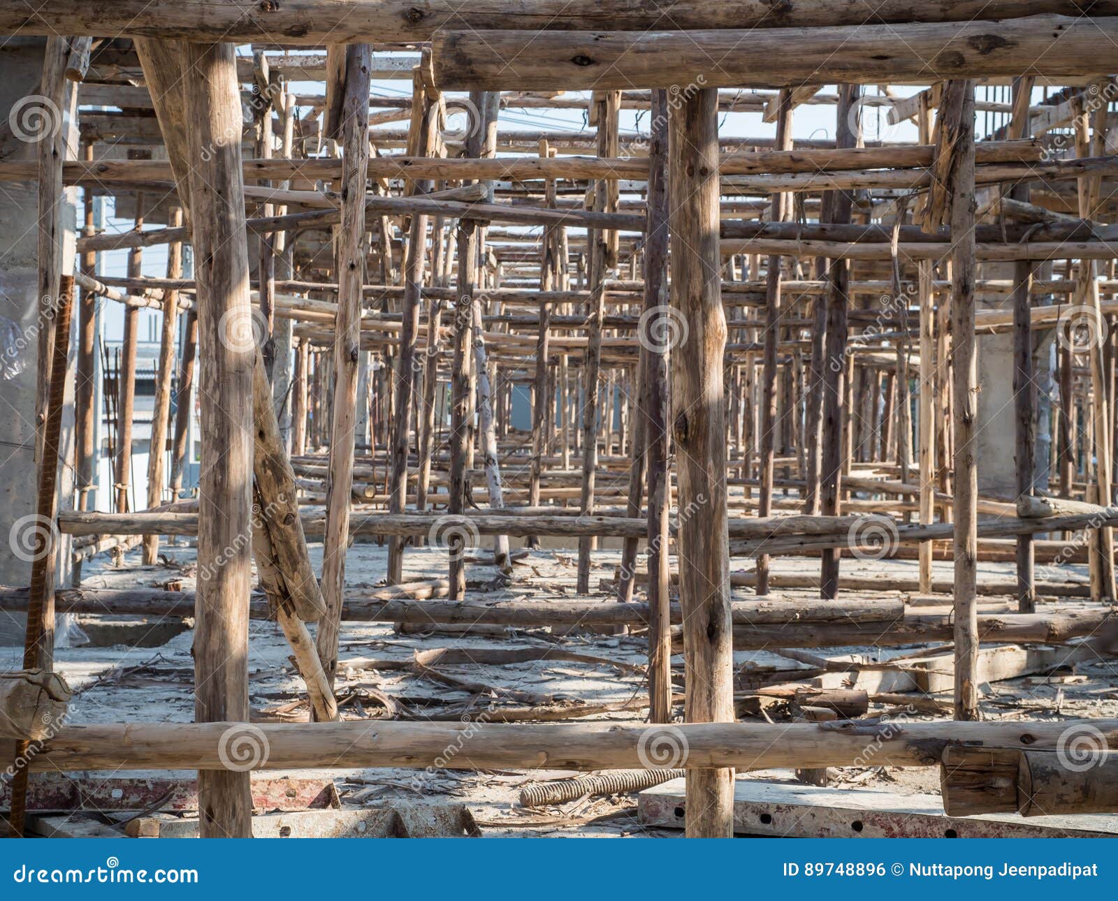 Temporary Wood Bracing and Shoring Support Beams Stock Photo - Image of ...