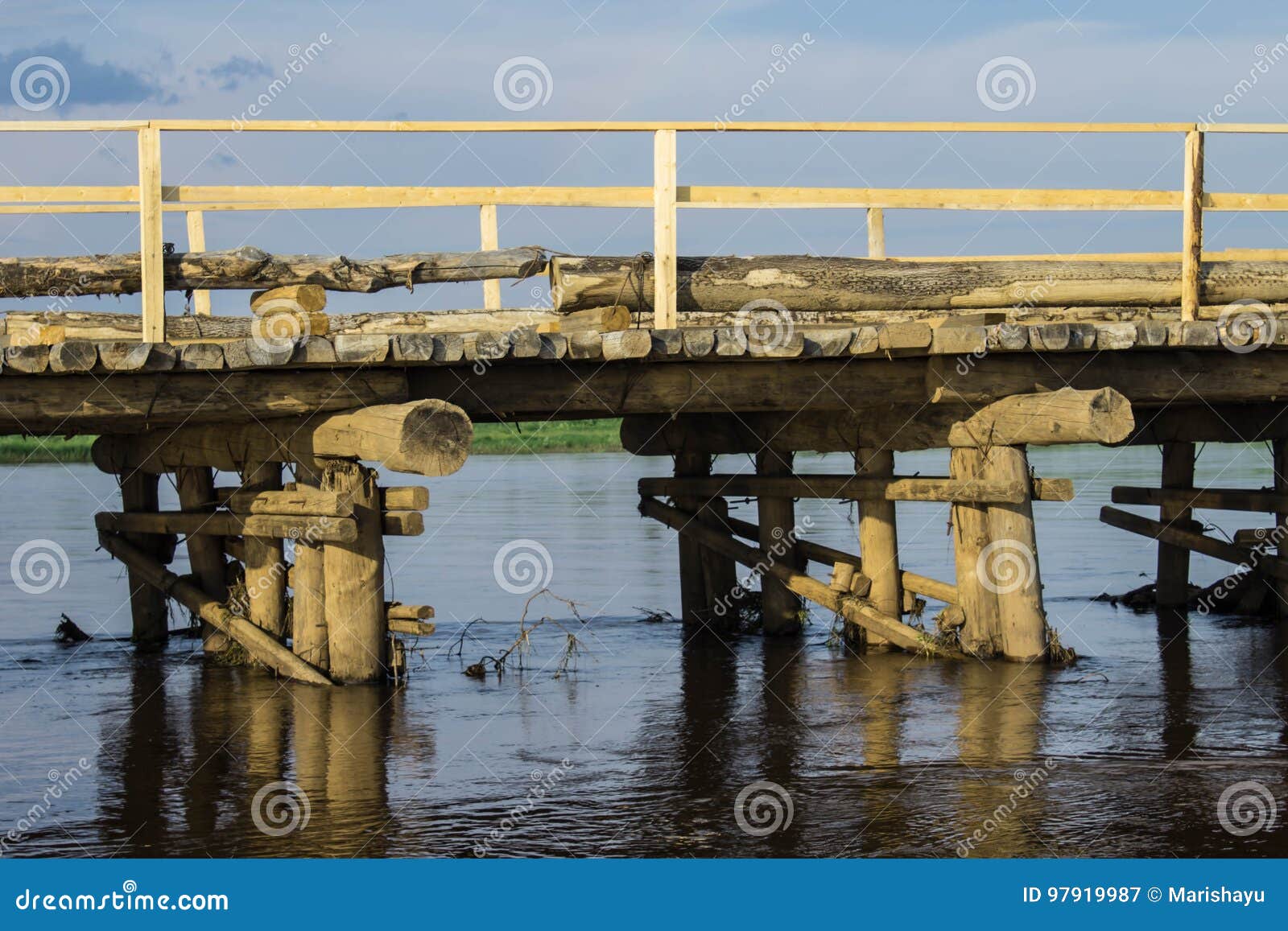 Temporary Wooden Bridge Across the River Stock Image - Image of wooden ...