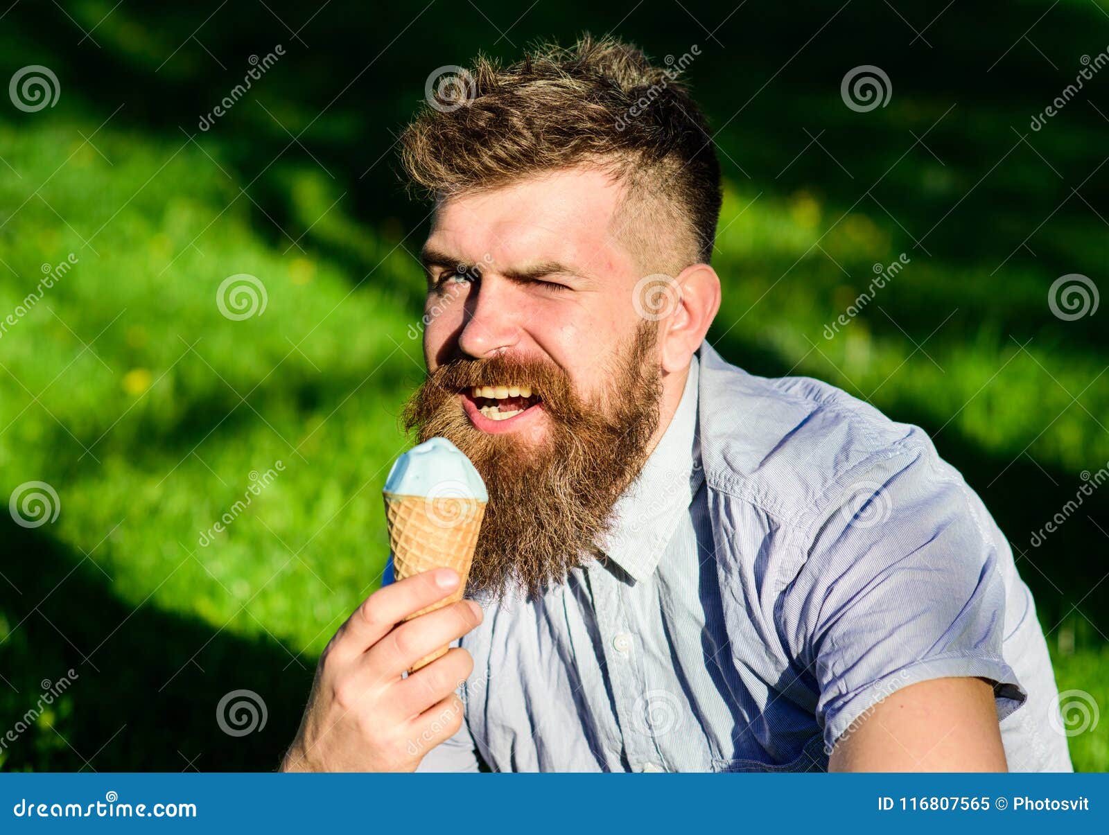 Temptation Concept Bearded Man Ice Cream Cone Man With Long Beard