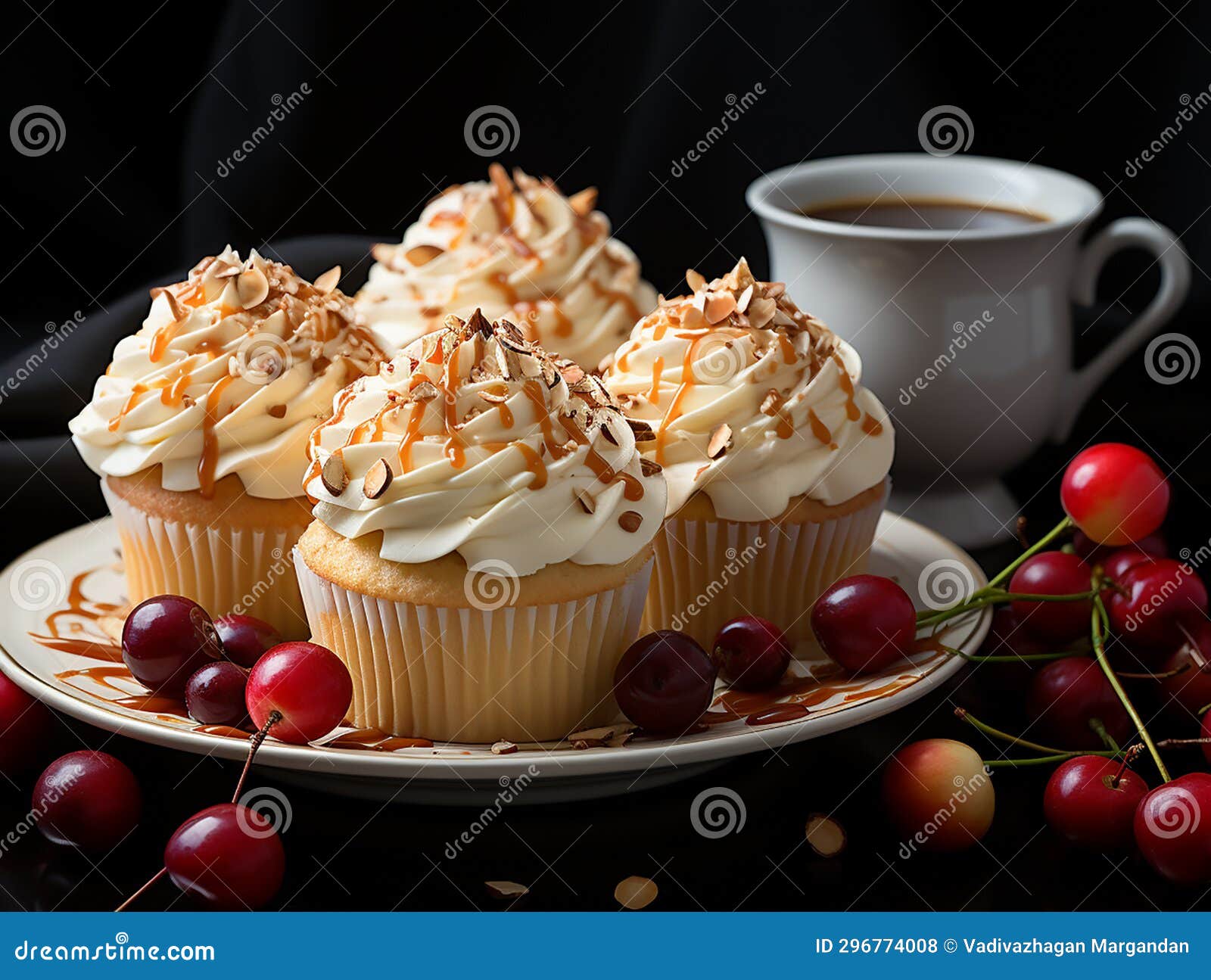 Cherry Cupcakes Tempting Display Stock Illustration - Illustration of ...