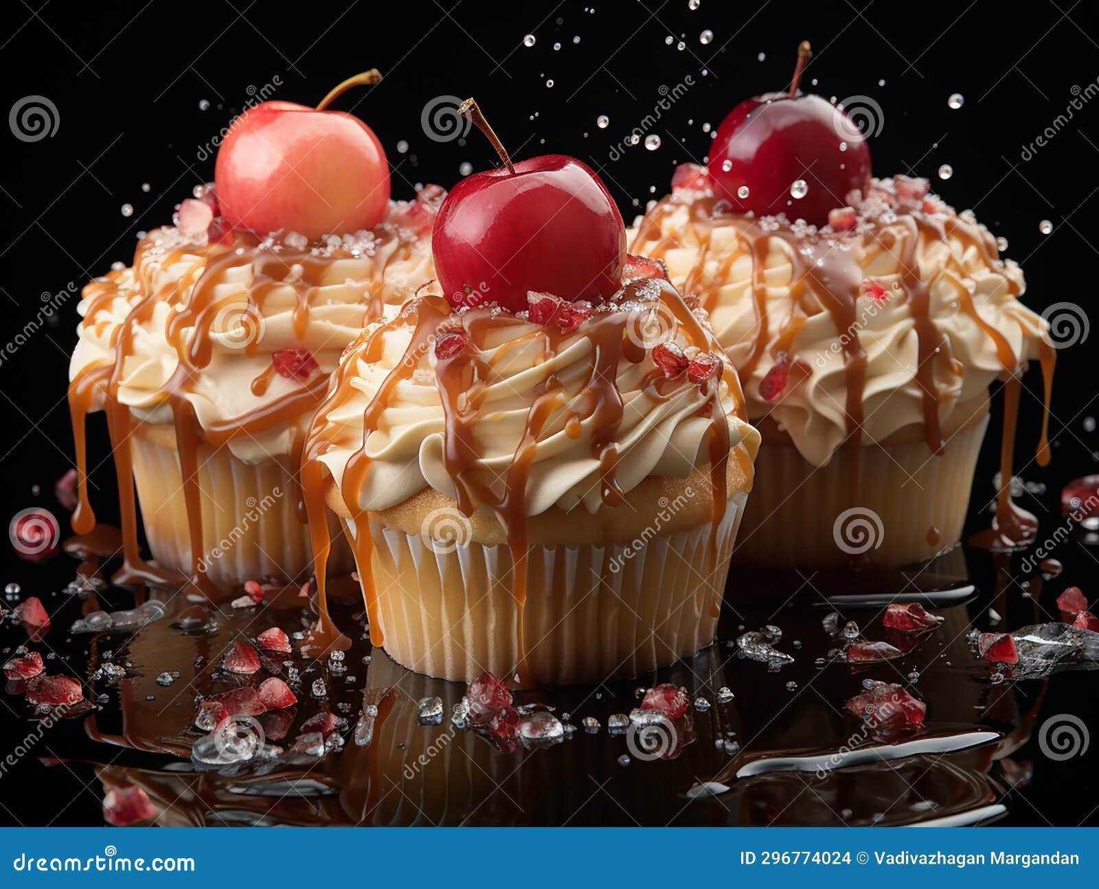 Cherry Cupcakes Tempting Display Stock Illustration - Illustration of ...