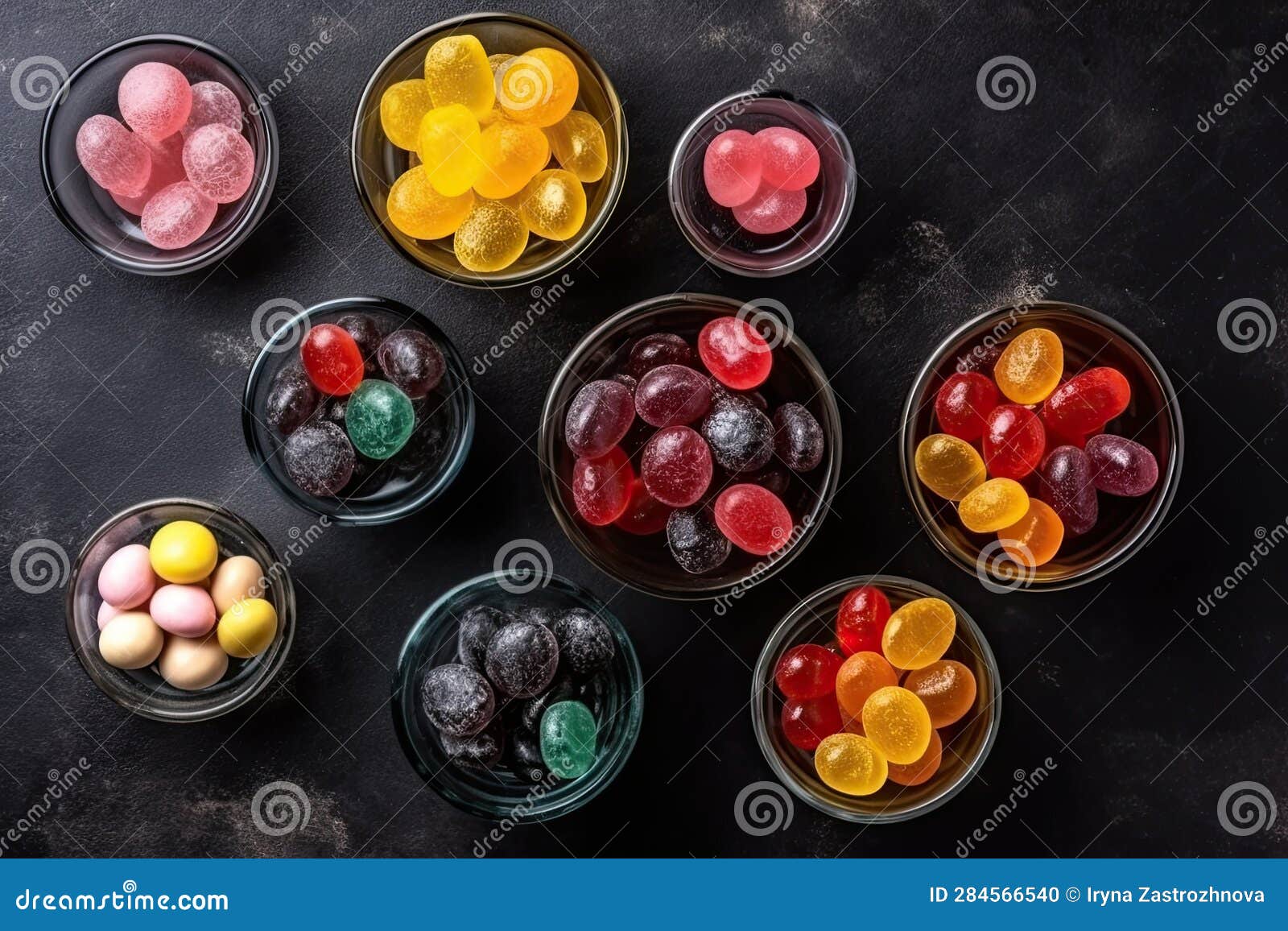 Temptation In Sugar Glaze, Plates With Fresh Dragee Sweets Royalty-Free ...