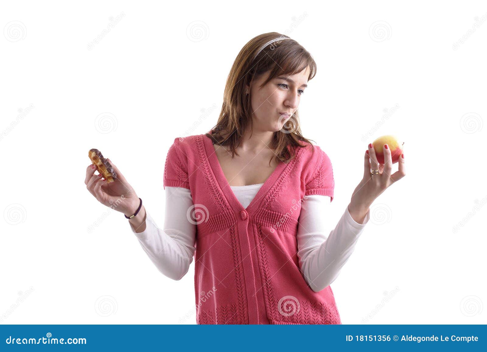 Tempted between Junk and Healthy Food Stock Photo - Image of apple ...