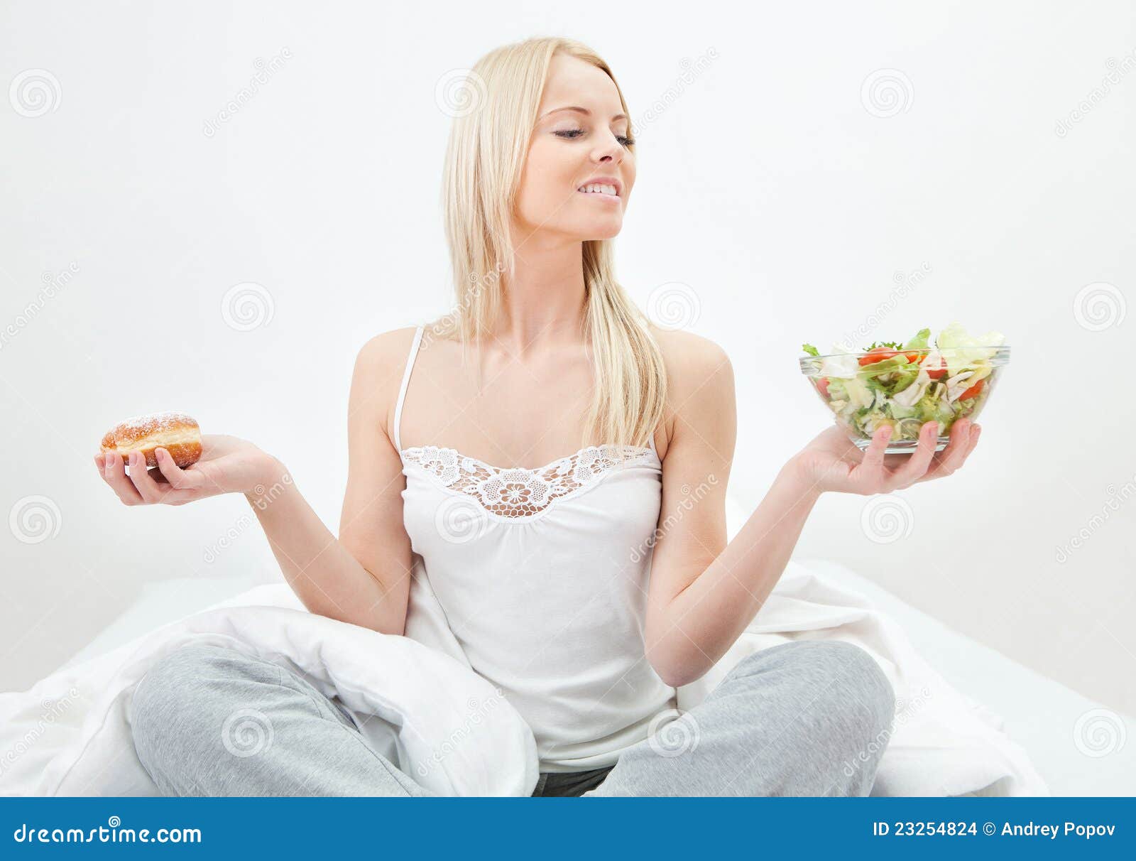 Tempted Young Woman Making a Food Choice Stock Photo - Image of dessert ...