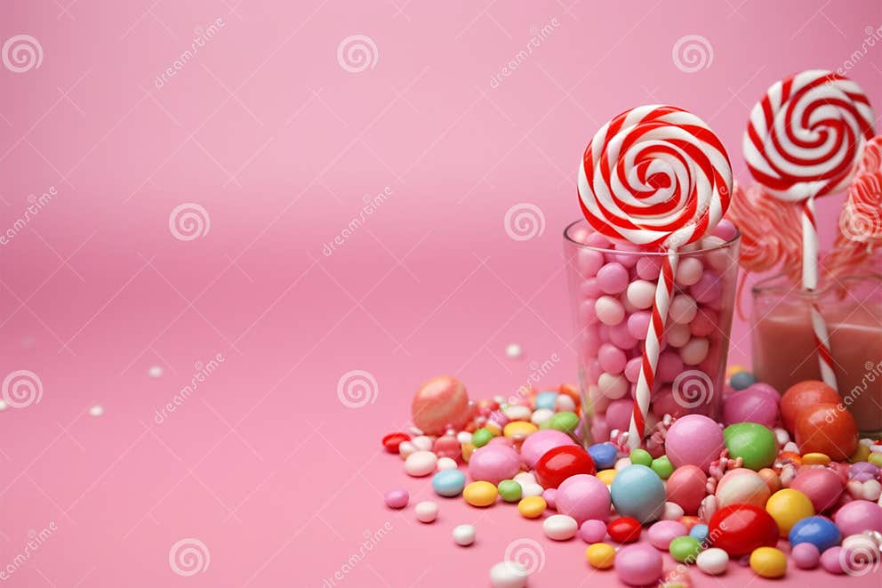 Tempting Array of Sweets, Lollipop, and Candy Canes on Pink Stock ...