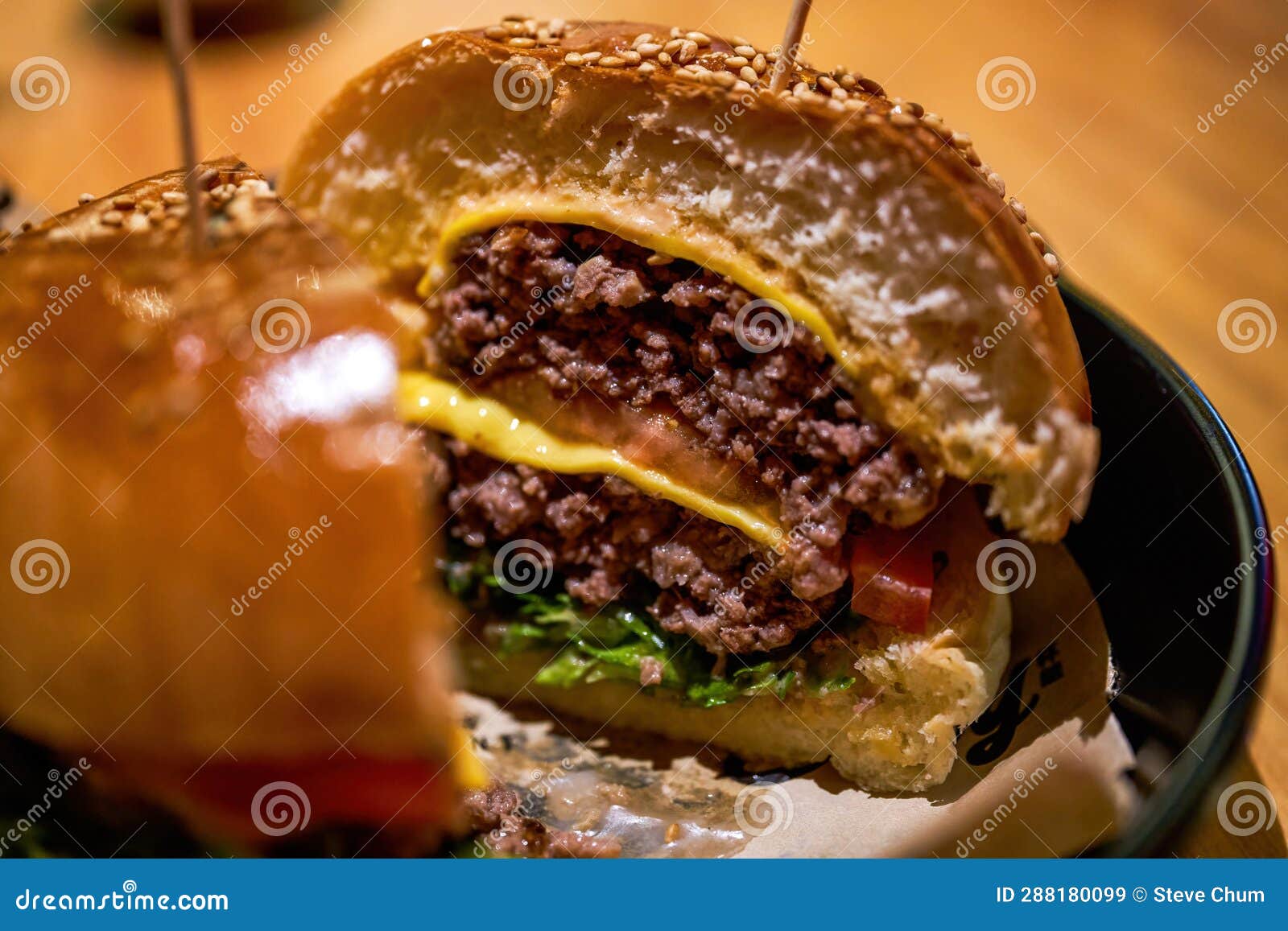 A Tempting And Delicious American Style Beef Handmade Burger Stock