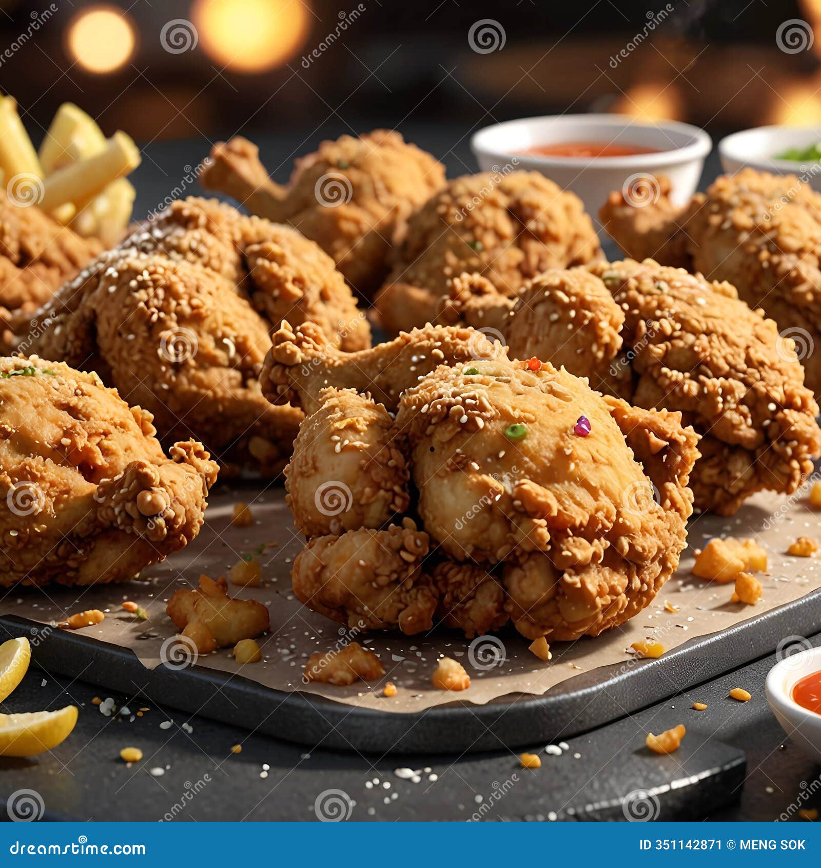 A Tempting Display of Fried Chicken with a Sesame Seed Crust. Stock ...